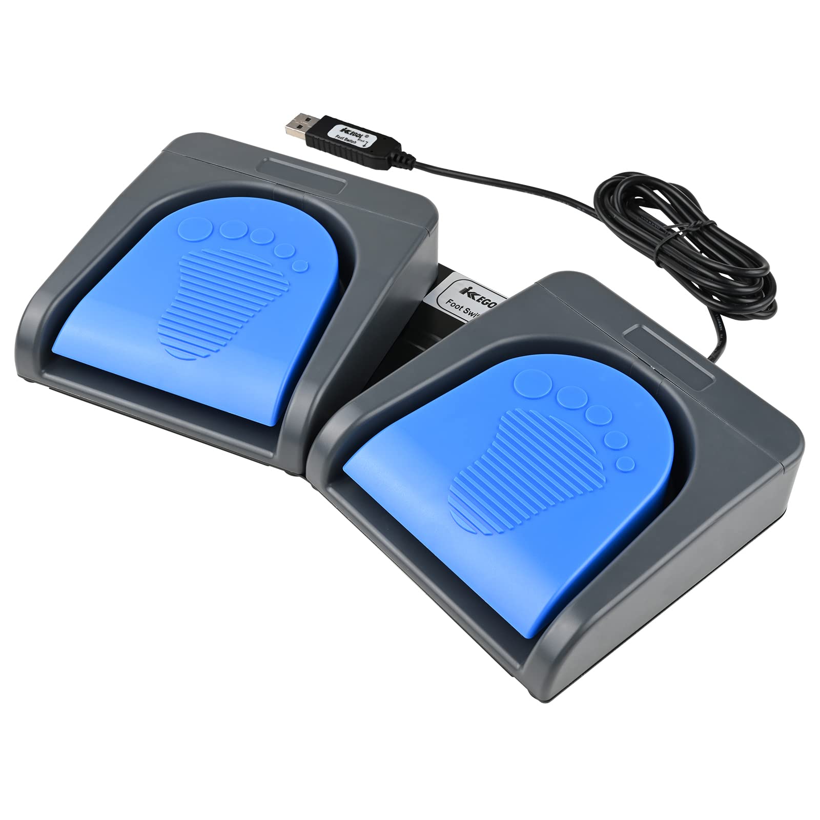 iKKEGOL Upgraded USB Foot Double Switch Pedal Assembly Control Two 2 Key Footswitch Program Customized Computer Keyboard Mouse Game Action HID (Blue Pedal)