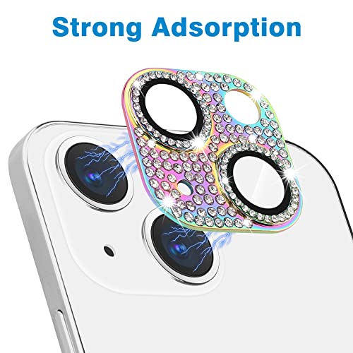 Hsefo for iPhone 13 & iPhone 13 Mini Camera Lens Protector, Bling 3D Rhinestone Sparkle Diamond 9H Tempered Glass Camera Cover Anti Scratch Shockproof Metal Lens Screen Full Protective Cover