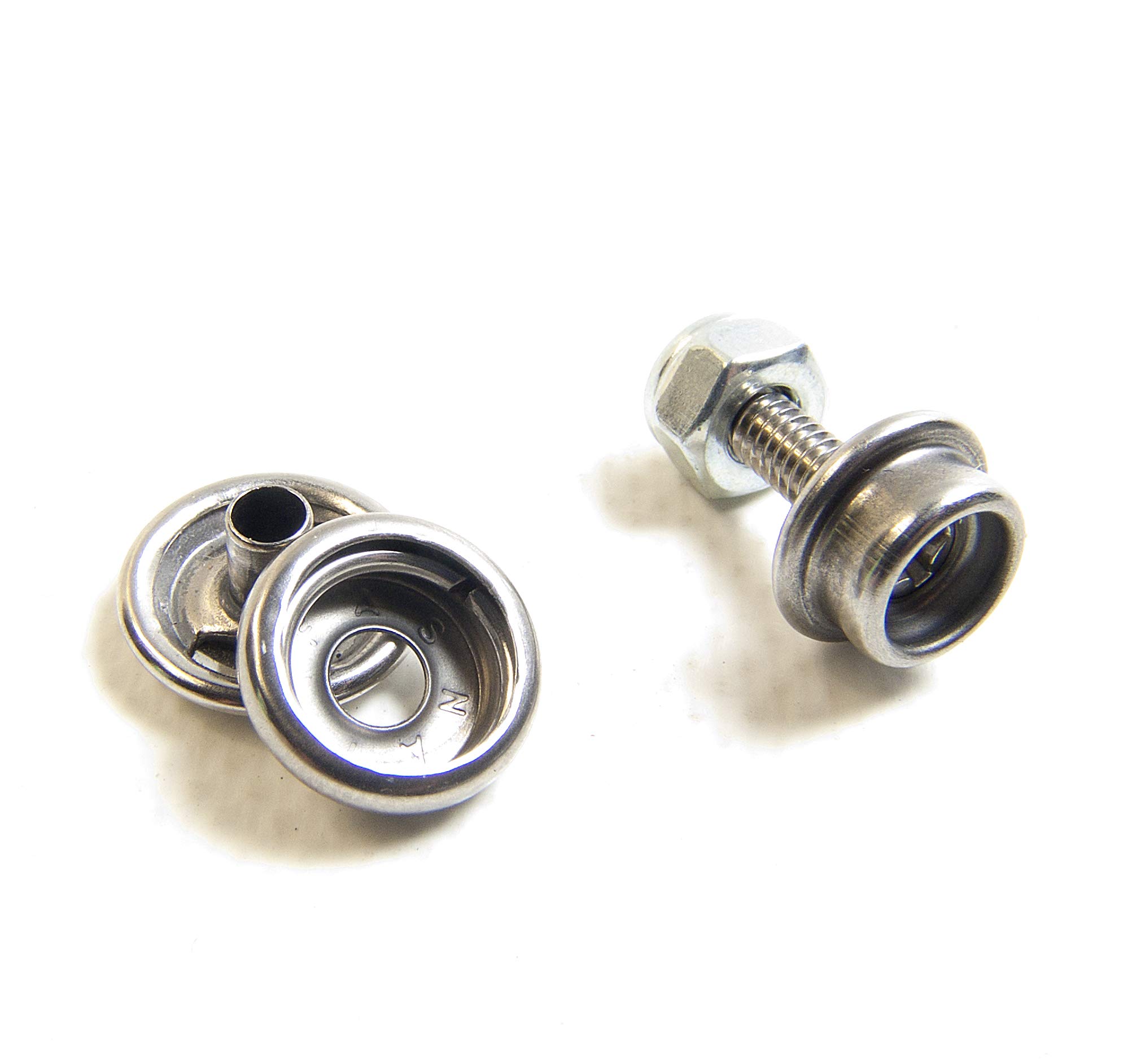 Snap Cap & Socket, Stainless Steel w/ 1/2" Inch #8 Machine Screw Stud Select The Quantity You Need & Lock Nut (25 of Each Piece)