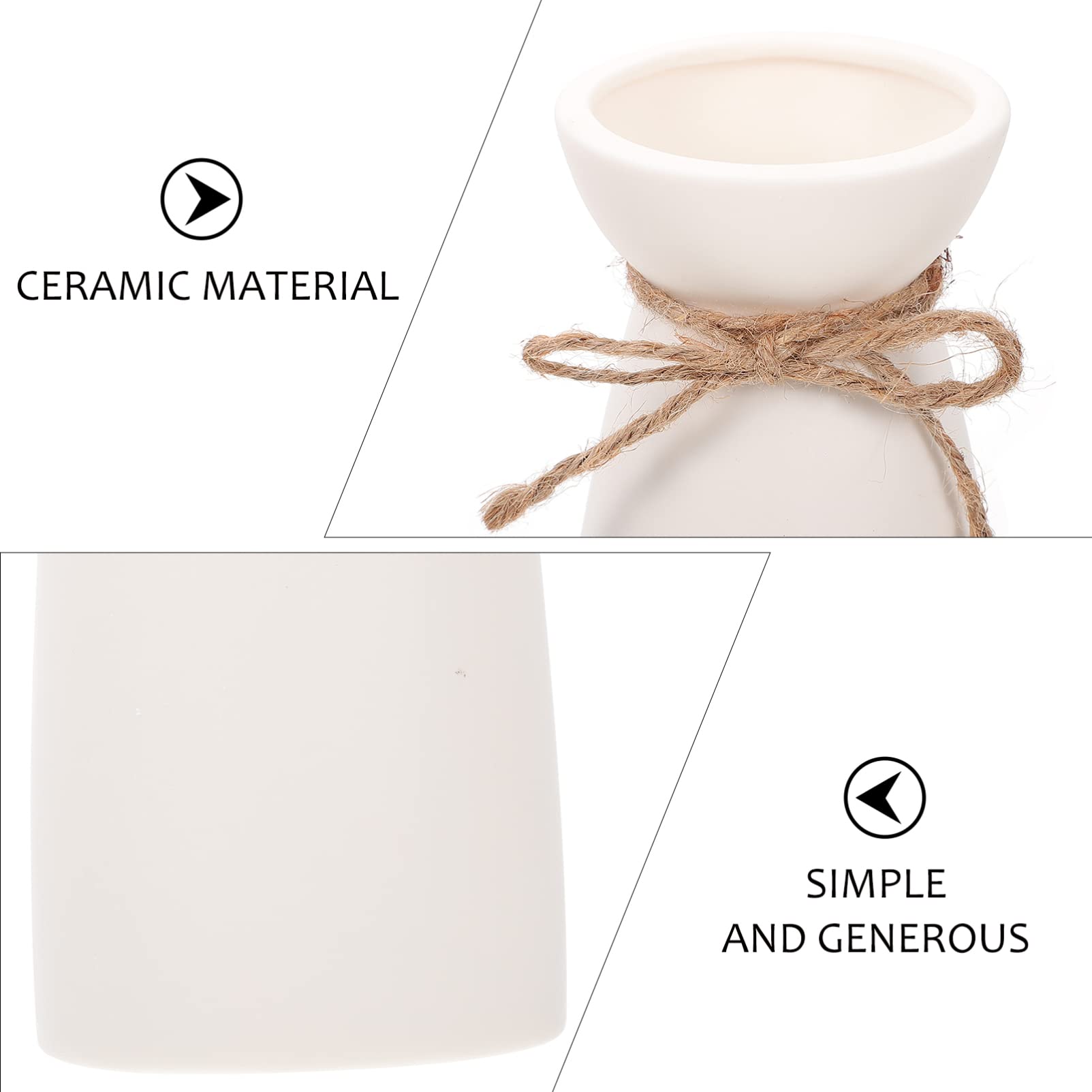 Generic Ceramic Flower Vase with Rustic Rope Flower Arrangement Container Centerpieces Vase Decor for Home Garden Office Vase Floral Decorative, White, 7X22.5CM