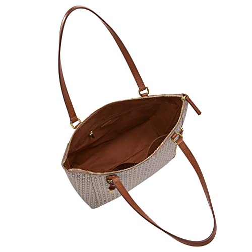 Fossil Women's Tara Faux Leather Shopper Tote Purse Handbag, Taupe/Tan (Model: ZB1781939)