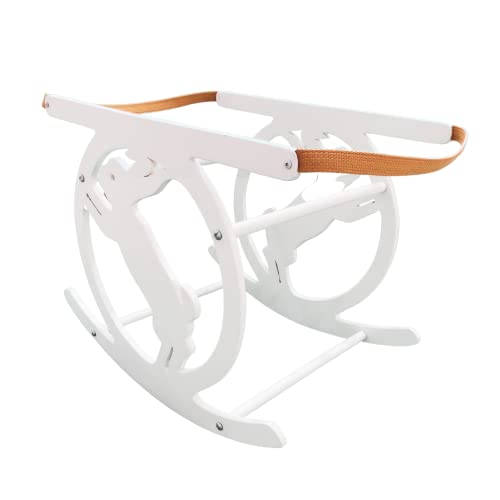MYBASSINET Moses Basket Rocker Stand Antique White Stand for Baby Infants Durable and Sturdy Natural Wood Rocking Feature Modern Design Safe and Secure Fits Moses Baskets 32.5X16.5X14 Inch