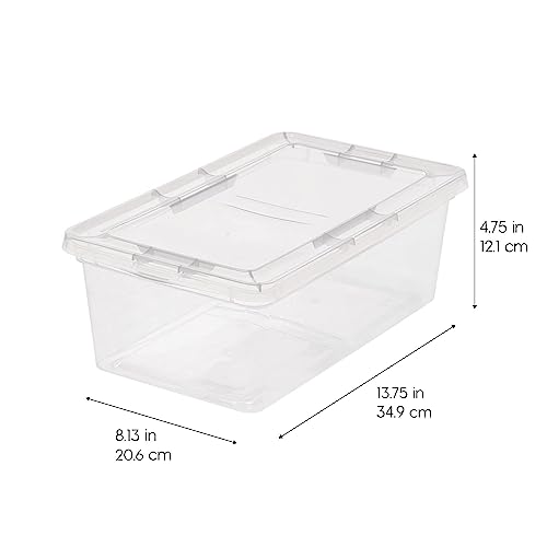 IRIS USA 6.7 Qt. Plastic Storage Container Bin with Latching Lid, 12 Pack, Stackable Nestable Shoe Box Tote Shoebox Closet Organization School Art Supplies - Clear