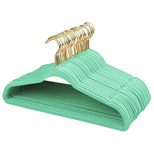 ManGotree Velvet Hangers, Coat&Suite Hangers, No-Slip Hangers, Ultra-Slim Space Saving Hangers, Sturdy&Durable Clothes Hangers, 360 Swivel Golden-Plated Hook, 36 Pack (Teal)