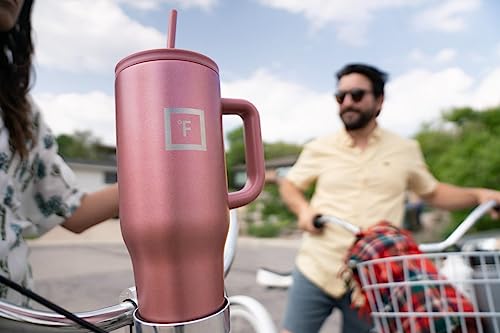 IRON °FLASK Co-Pilot 40 oz Insulated Tumbler with Straw & Flip Cap Lids - Cup Holder Bottle for Hot or Cold Drink - Leak-Proof, Double Walled - Water, Coffee Portable Travel Mug - Dark Night