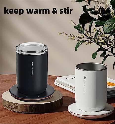MugAnime Thermostatic Auto Stirring Coffee Mug, Warmer Control Stirring for Coffee,Tea,Cocoa,Milk.Stir 2 min Keep 131℉/55℃ 8 Hour(with Lid) White11 oz Electric Mixer Mug