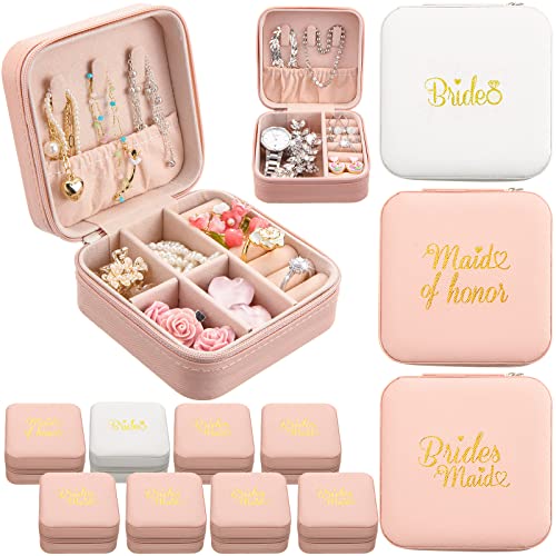 Hotop 8 Pcs Bridesmaid Proposal Box Wedding Gifts Portable Jewelry Mini Travel Jewellery Organizer for Rings Earrings Necklaces, Bachelorette Party Favors (Hotop-JES97)