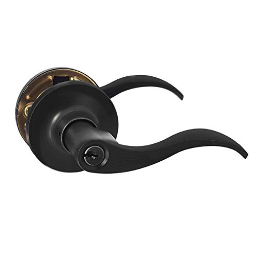 Amazon Basics Exterior Door Lever With Lock, Wave, Matte Black