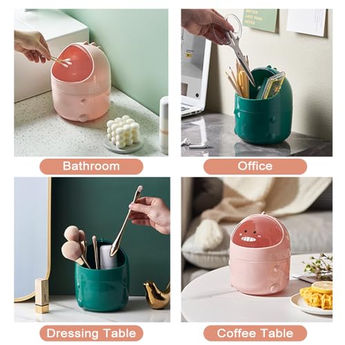 TIE-DailyNec Desktop Trash Can with 90 Trash Bags, Cute Creative Trash Can Plastic Storage bin, Waste Basket Garbage Can for Bathrooms Kitchens Offices Dressing Table (Pink)
