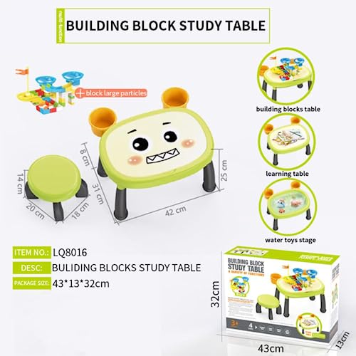 la-belle-vie 6-in-1 Activity Table for Kids, Sand/Water Table for Toddlers 1-3, Kids Table and Chair Set with Storage, 70 pcs Marble Run Building Blocks Classic Big Blocks (White)