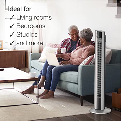 Lasko Portable Electric 48" Oscillating Tower Fan with Fresh Air Ionizer, Timer and Remote Control for Indoor, Bedroom and Home Office Use, Gray T48310