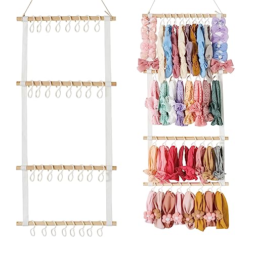 Headband Holder for Baby Girl, Headband Organizer for Girls, Bow Holder for Girls Hair Bows, Newborn Accessories Storage Decor for Wall, Door or Closet in Girls Room (White04-new)
