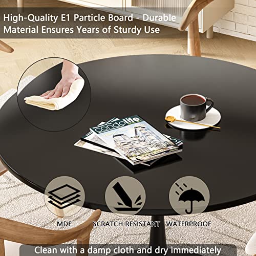 DKLGG Black Round, 42.1" Tulip Kitchen Dining 4-6 People with MDF Top & Pedestal Base, Mid-Century End Leisure Coffee Office Living Room Table
