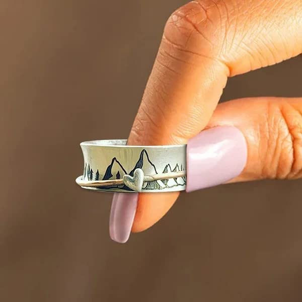Angyape Keep Climbing Silver Ring, Get Stronger Mountain Ring Personalized Fidget Spinner Rings Inspiration Handcrafted Design Mountains Pattern For Women Men Jewelry (8)
