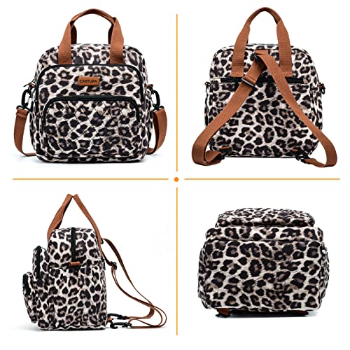 Castura Women Lunch Bag Insulated Convertible Backpack Lunch Tote Leopard