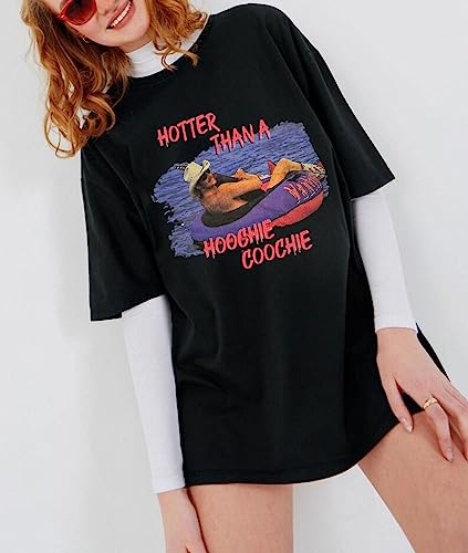 Hotter Than a Hoochie Coochie Oversized T Shirt Women Summer Beach Vacation Tops Vintage Graphic Country Music Tee (M, Black)