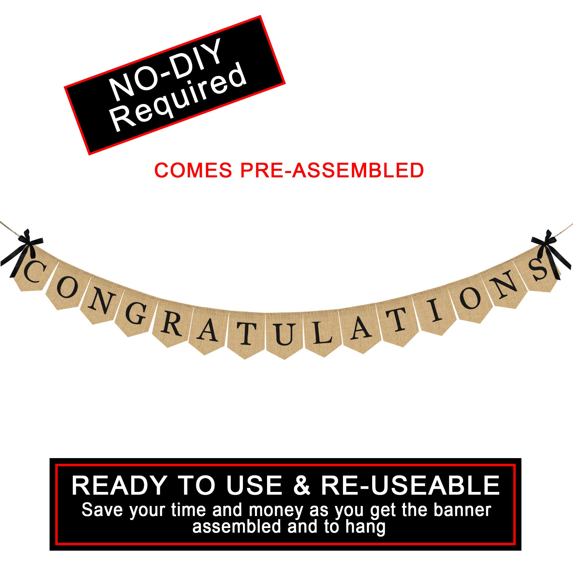 Congratulations Burlap Banner - 2024 Graduation Party Decorations - Rustic Congratulations Banner for Graduation Wedding Anniversary Retirement Birthday Party Supplies - 2024 Grad Decorations