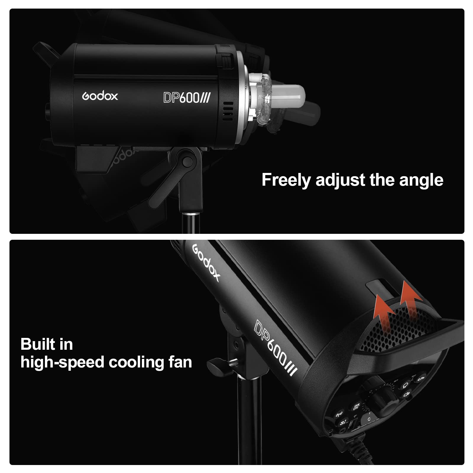 Godox DP600III 600Ws GN80 Studio Flash Strobe Monolight with Bowen Mount, 5600K±200K, 1/2000-1/800S Flash Duration, 1s Recycling time, Built-in Godox 2.4G Wireless System(110V)