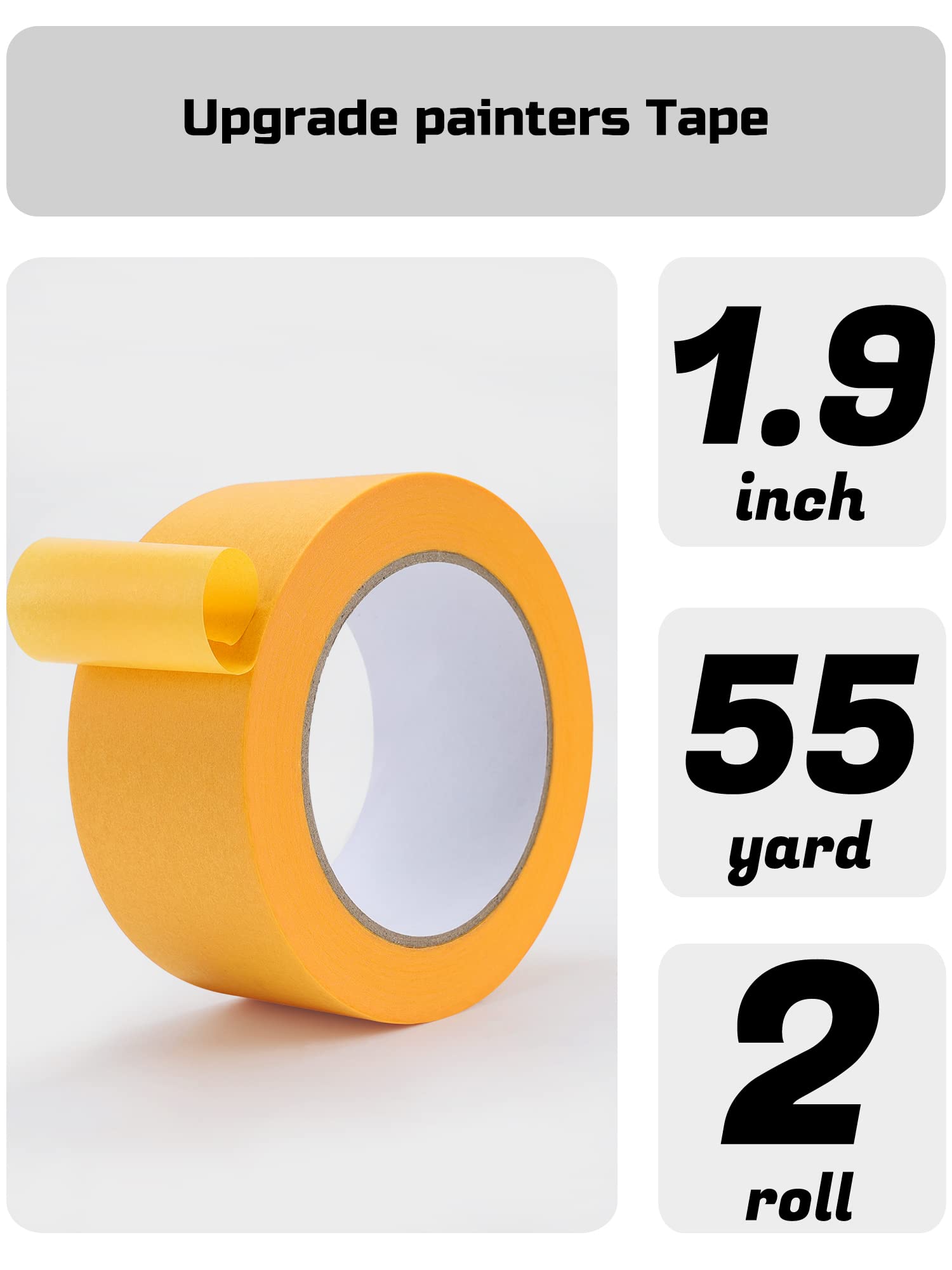 Lichamp 2 Pack 2 inch Yellow Painters Tape, Orange Masking Tape, 1.9 inch x 55 Yard x 2 roll, 0220YL(Total 110 Yards)