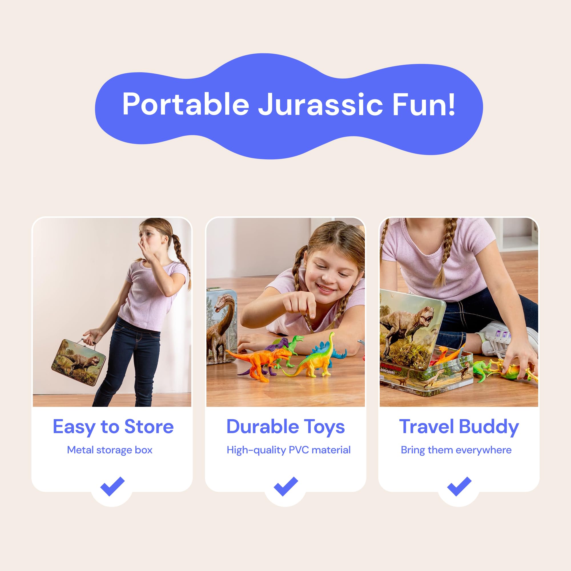 PLAYVIBE Dinosaur Toys for Kids 3-5 β 12 Realistic Small Dinosaur Figures with Storage Box, 5-7 Years Old β Toddler Boy Dino Toys