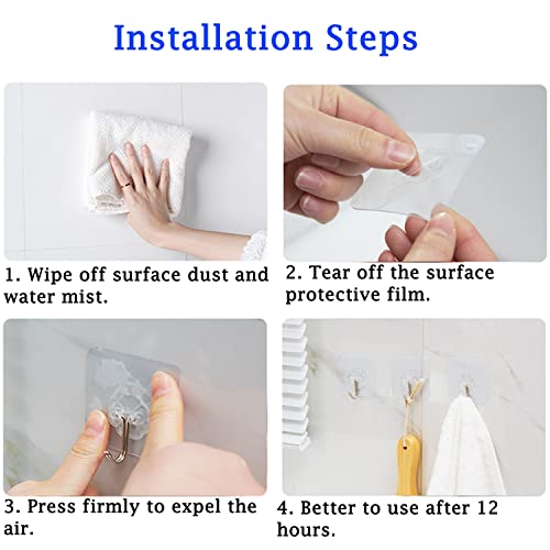 HIAWMULN Adhesive Hooks, 30 Pack Utility Hooks, 22lb(Max) Wall Hooks Transparent Seamless Hooks, Waterproof Oilproof Hooks for Bathroom, Kitchen, Office