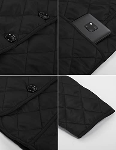 GRACE KARIN Women Lightweight Jacket Casual Winter Quilted Coat Lapel Button Down Long Sleeve Outwear with Pockets Black L