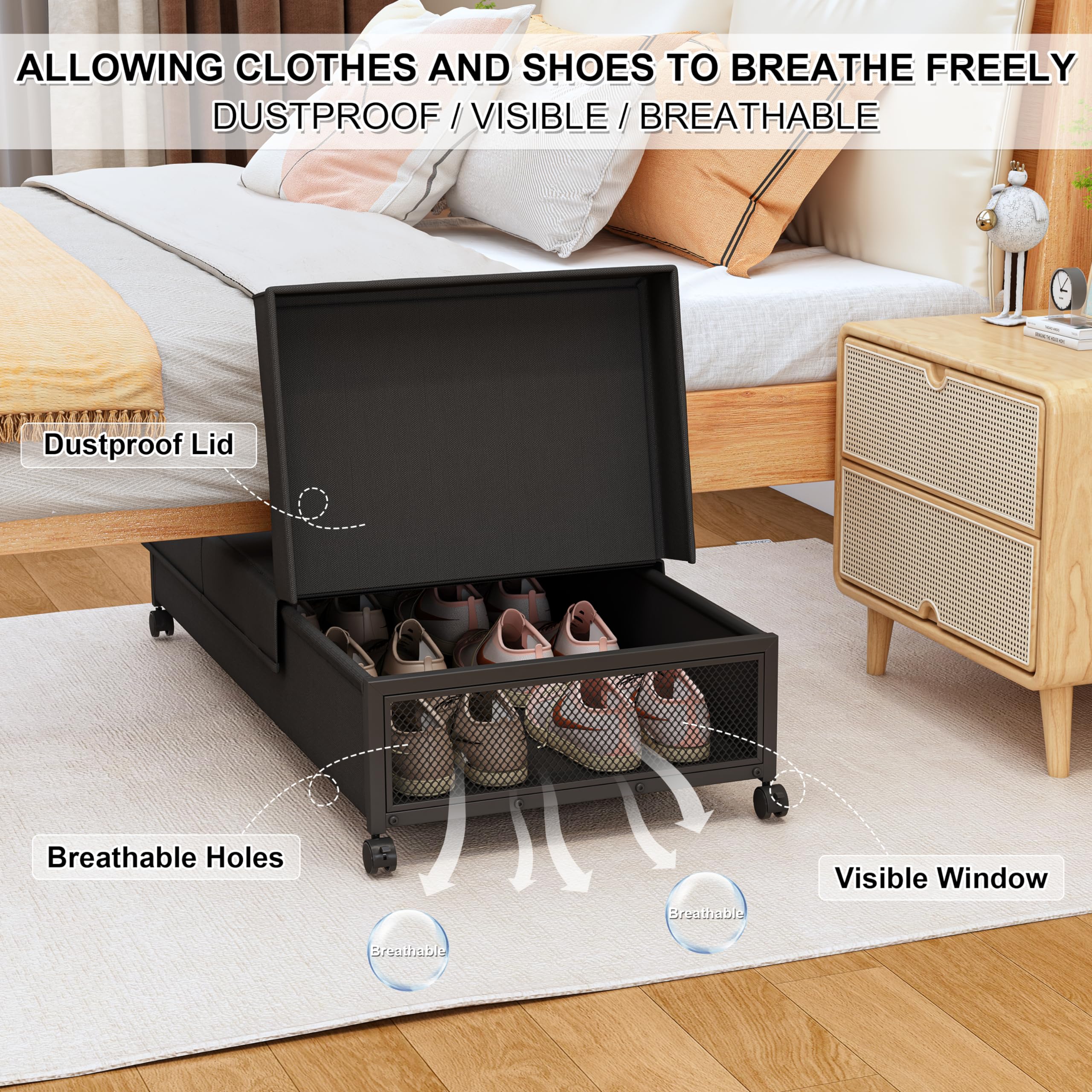 Under Bed Storage with Wheels,2 Pack Under Bed Storage Containers,36"Underbed Storage With Wheels,Under Bed Shoe Storage,Rolling Shoe Organizer Under Bed,Large Under Bed Drawers for Clothes,Blankets