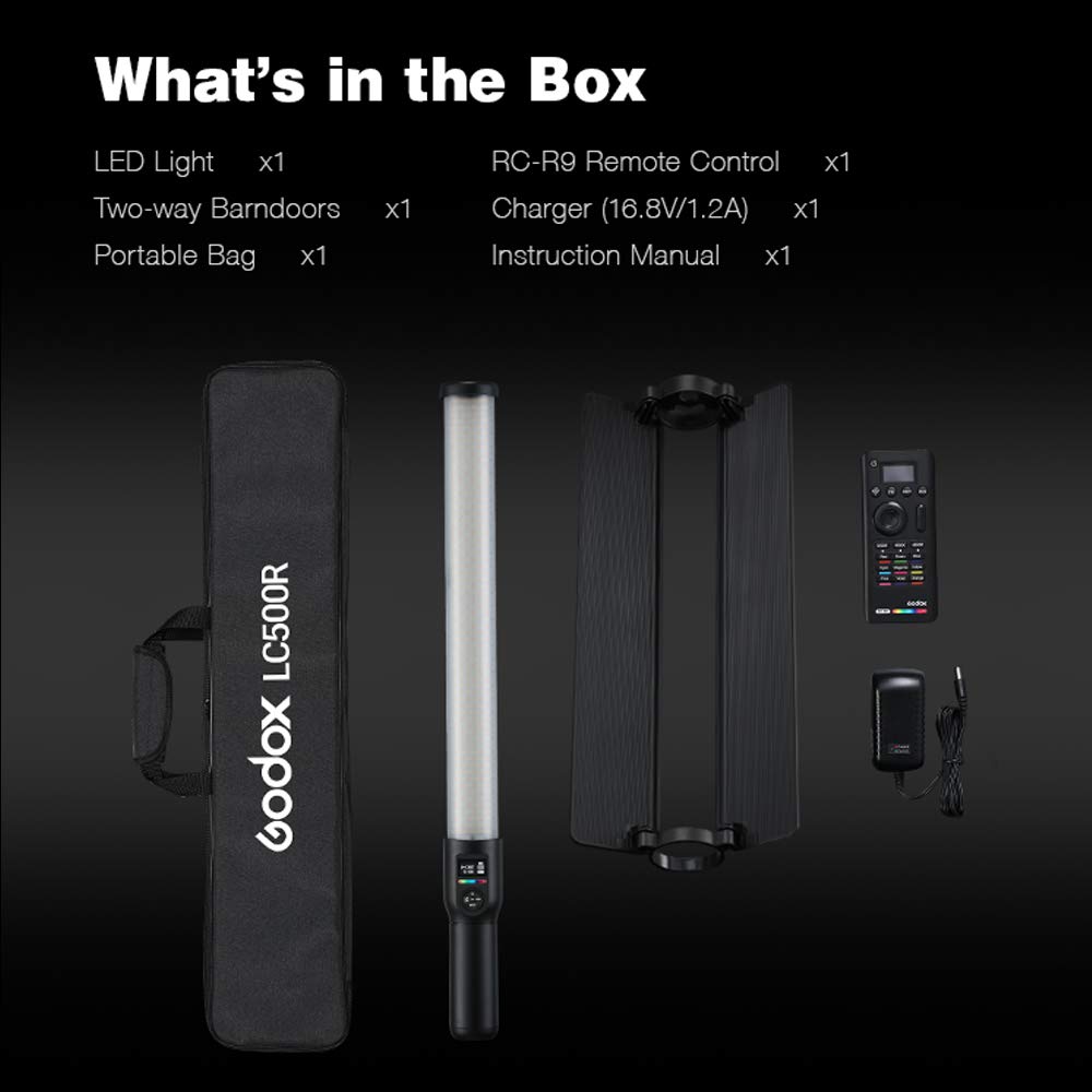 Godox LC500R RGB LED Light Stick, 2500K-8500K Adjustable, 360° Full Color, 14 FX Lighting Effects, CRI 96 TLC I98 Accurate Color, 0-100% Dimmable, Creative Music Mode
