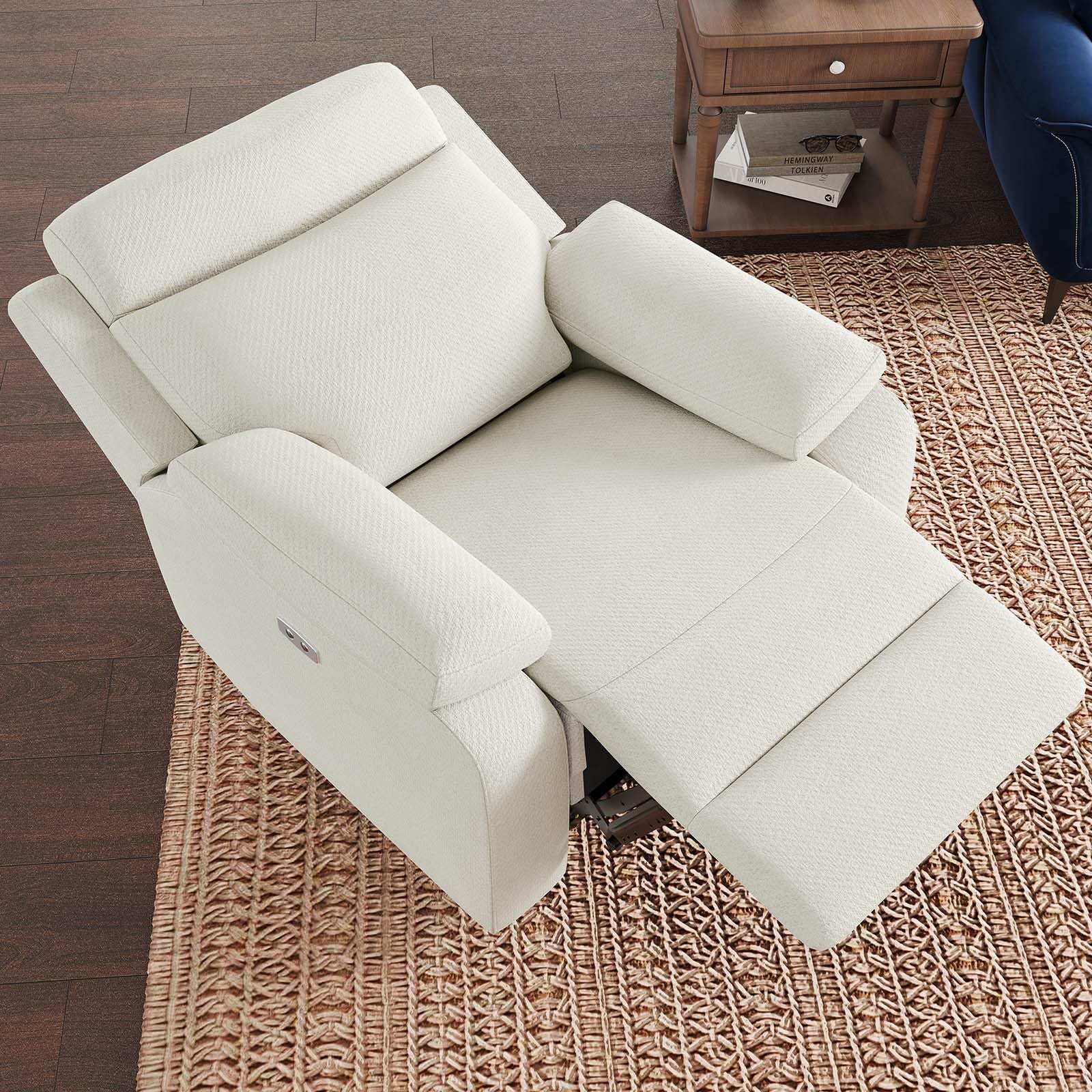 Belffin 105.1” Fabric 4-Seater Reclining Couch. Power Recliner Sofa for Living Room. Electric Recliner Couch. Beige.