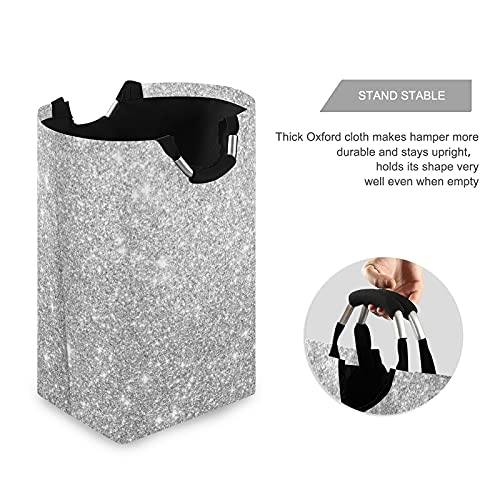 Laundry Hamper Silver Glitter Sparkle Bling Large Storage Bins Waterproof Foldable Canvas Laundry Hamper Bucket with Handles for Storage Bin,Kids Room,Home Organizer,Nursery Storage,Baby Hamper