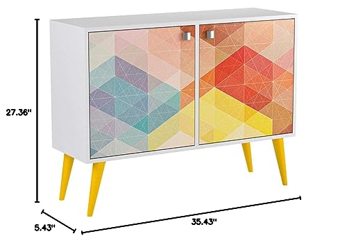 Manhattan Comfort Avesta Double Side Table 2.0 Collection Free Standing Modern Side Table / TV Stand with Storage Includes 2 Doors with 3 Shelves and Features Splayed Legs, White/Stamp/Grey Legs