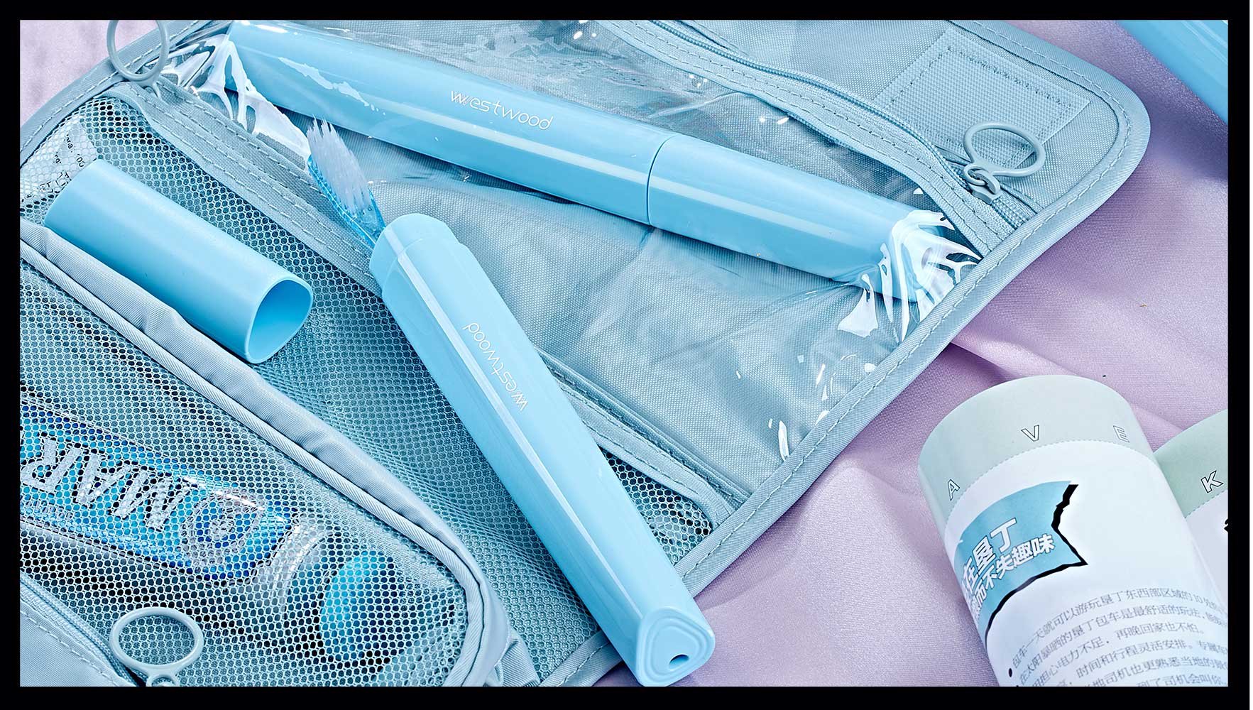 Travel Toothbrush Case Plastic Container Box Breathable Design with Air Hole More Toothbrush Tube for Home Daily Office Business Use (Light Blue)