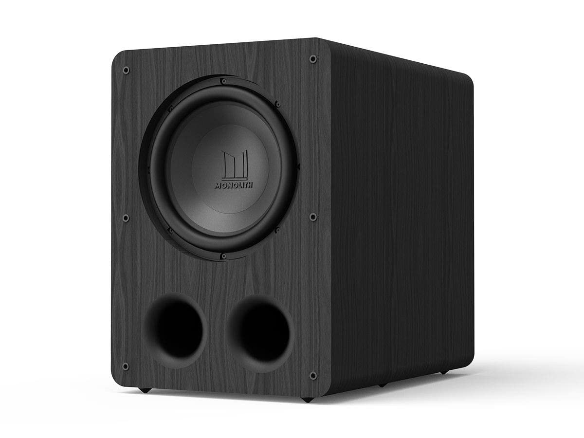 Monolith M-12 V2 12-Inch THX Certified Ultra 500 Watt Powered Subwoofer - Low Distortion, High Power Output, Vented HDF Cabinet, RCA and XLR Inputs, for Home Theater Systems, Black Ash Finish