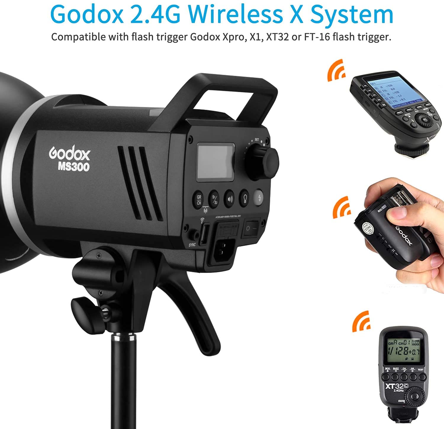 GODOX MS300 300Ws Compact Studio Flash GN58 5600K±200K 2.4G Wireless X System Monolight for Product or Portrait Photography, Bowens Mount, 0.1-1.8s Recycle Time, Anti-Preflash, 150W Modeling Lamp, Out