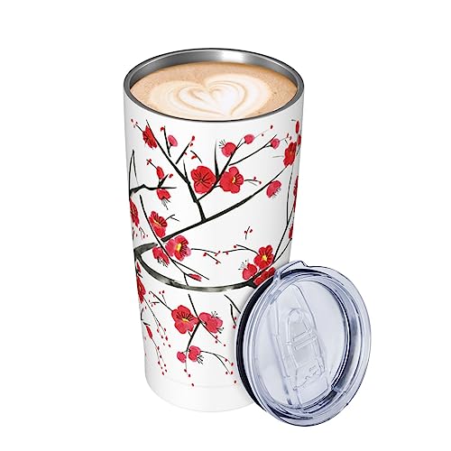 DLUCCA 20oz Insulated Coffee Tumbler With Straw Stainless Steel Swig Tumblers,Travel Mugs Insulated For Hot And Cold,Reusable Thermal Water Bottle Cup For Car Camping Exerciseļ¼Painting Plum Blossom ļ¼