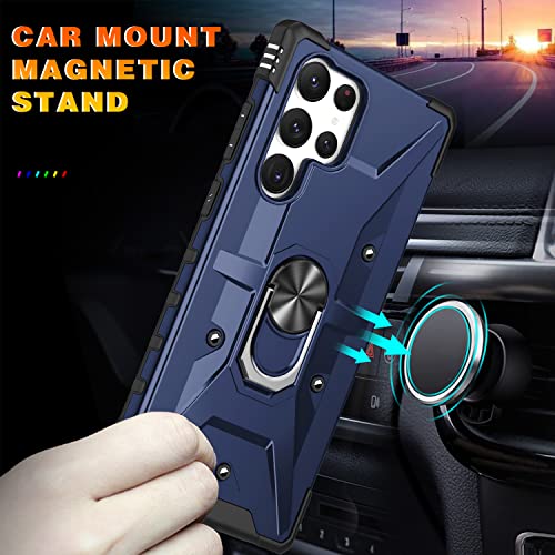 Jakeloo Cell Phone Cases, Cell Phone Holsters Cell Phone Case for Samsung Galaxy S23 Ultra 6.8"(PC+TPU) Shockproof/Ring Kickstand/Anti-wear/Fall-Resistant/Fingerprint Resistant (Blue)