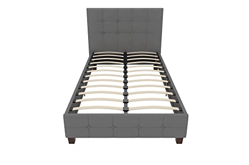 DHP Rose Upholstered Platform Bed with Button Tufted Headboard and Footboard, No Box Spring Needed, Twin, Gray Linen