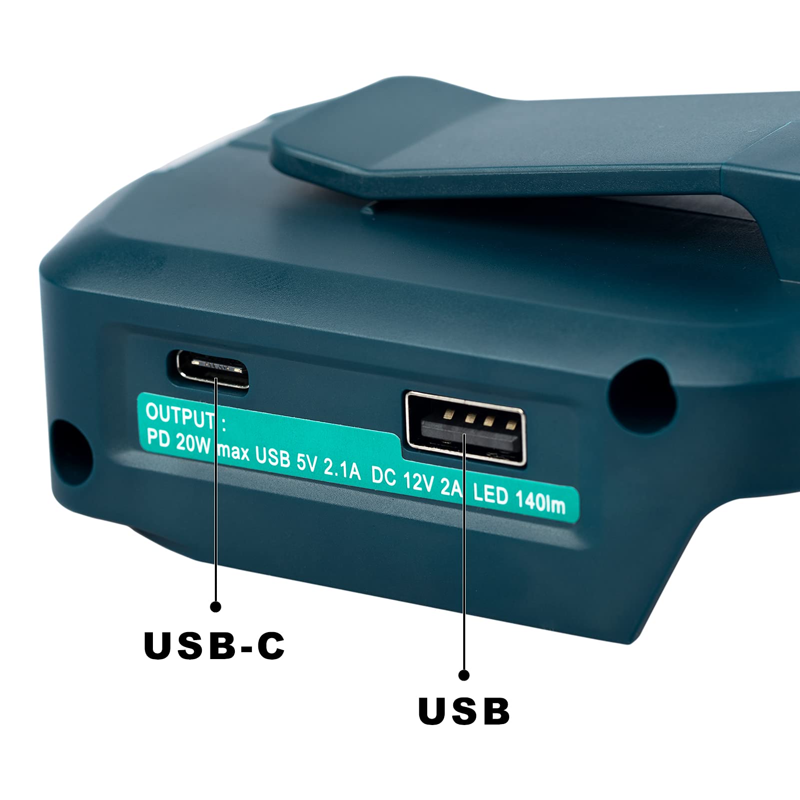 Battery Adapter for Bosch Professional 18v Battery Power Bank with 1 USB & 18W PD USB C & 12V DC Output Powering + LED Work Light-Varies Mode (Tool Bare, Battery is not Included)