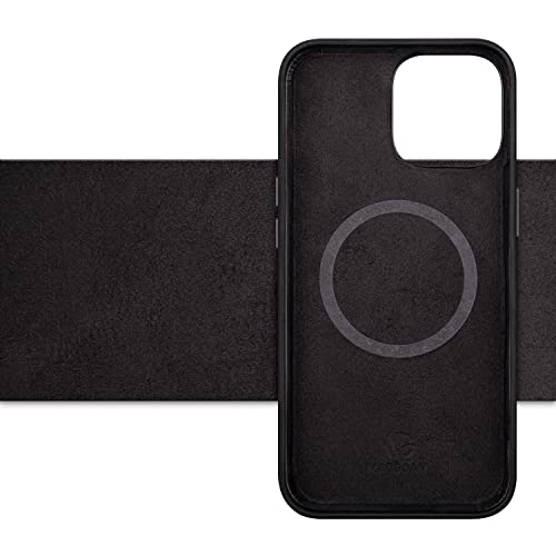 maogoam Leather Case for iPhone 12/iPhone 12 Pro Compatible with MagSafe, Genuine Vintage Oil Wax Crazy Horse Cowhide Leather Case Cover, Built-in MagSafe Charging Pop-ups, Handcrafted, Black