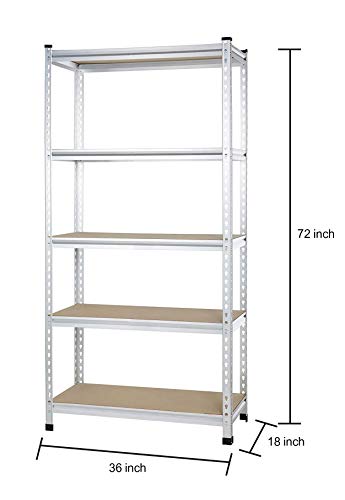 Amazon Basics Medium Duty Storage Shelving Double Post Press Board 5 tier Shelf, Aluminum, 36 x 18 x 72