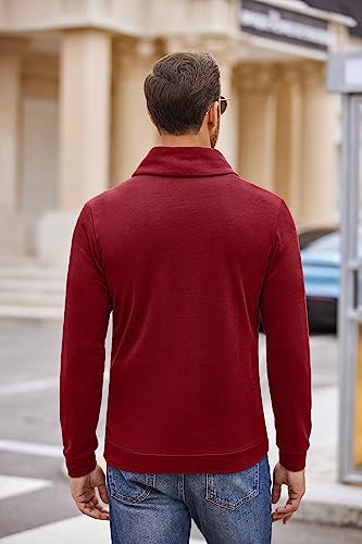 COOFANDY Men's Casual Shawl Collar Sweater Long Sleeve Pullover Wine Red L Wine Red Large