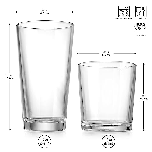 Glaver's Drinking Glasses Set of 8 Mixed Glassware Set, 4 Highballs 17 Oz., 4 Whiskey Glasses 13 Oz., Great For Cocktail Whisky and other Beverages. Dishwasher Safe.