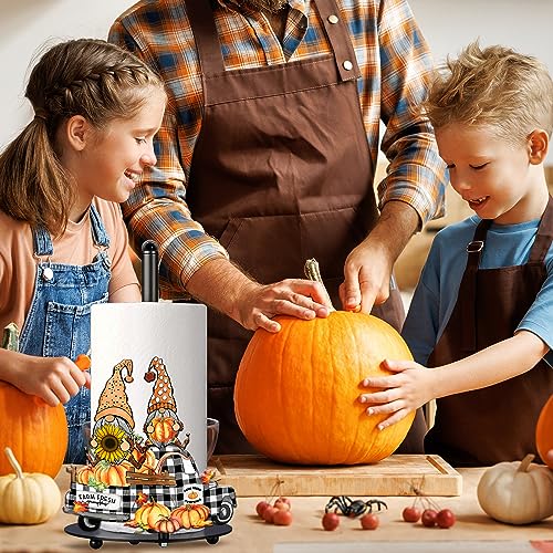 Fall Paper Towel Holder, Autumn Kitchen Decor, Farmhouse Fall Gnomes Kitchen Decor Accessories Paper Towel Holder Stand, Metal Fall Decorations for Home Bathroom, Large Towel Stand for Countertops