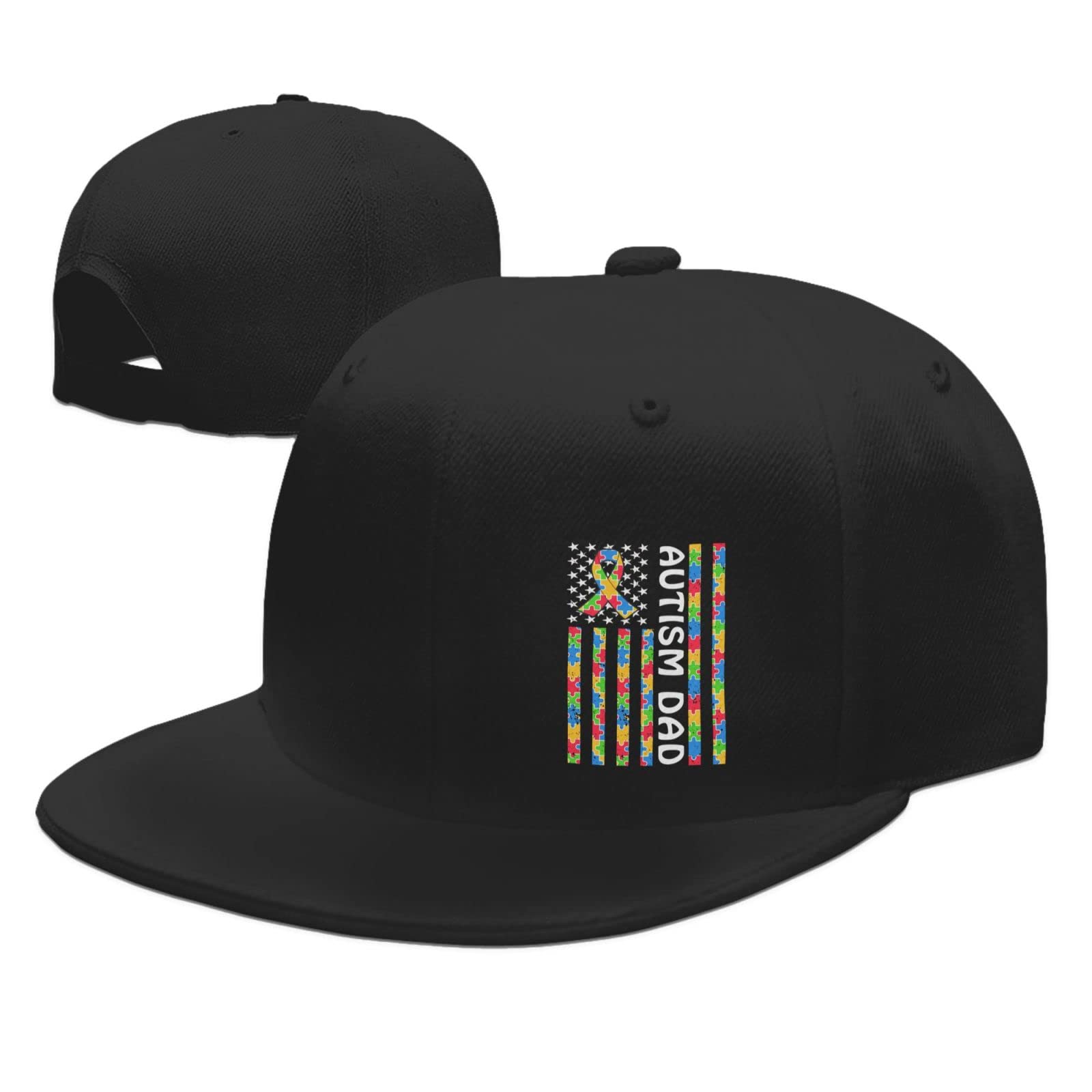 Autism Awareness Proud Autism Dad Baseball Cap Snapback Hat Unisex Trucker Hat Hip Hop Plaid Flat Bill Brim Adjustable Cap Black