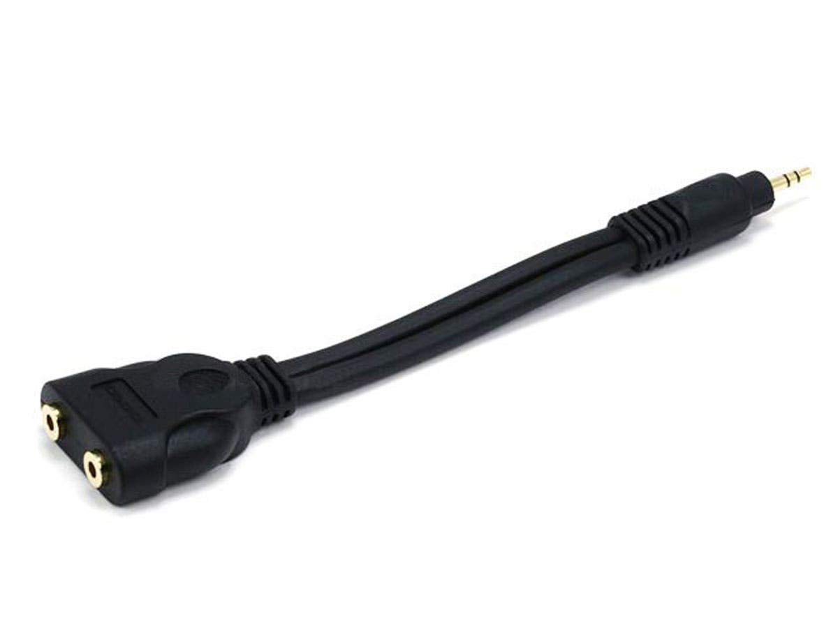 Monoprice Audio Cable - 0.58 Feet - Black | Premium 3.5mm Stereo Male to 2 3.5mm Stereo Female 22AWG, Gold Plated
