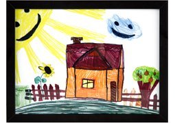 RAS Kids Art Frame - Boxed Style Wide Frame Edge Construction Paper Removable Acrylic Pane Cardboard Backing with Hooks - [Black - 9x12"]
