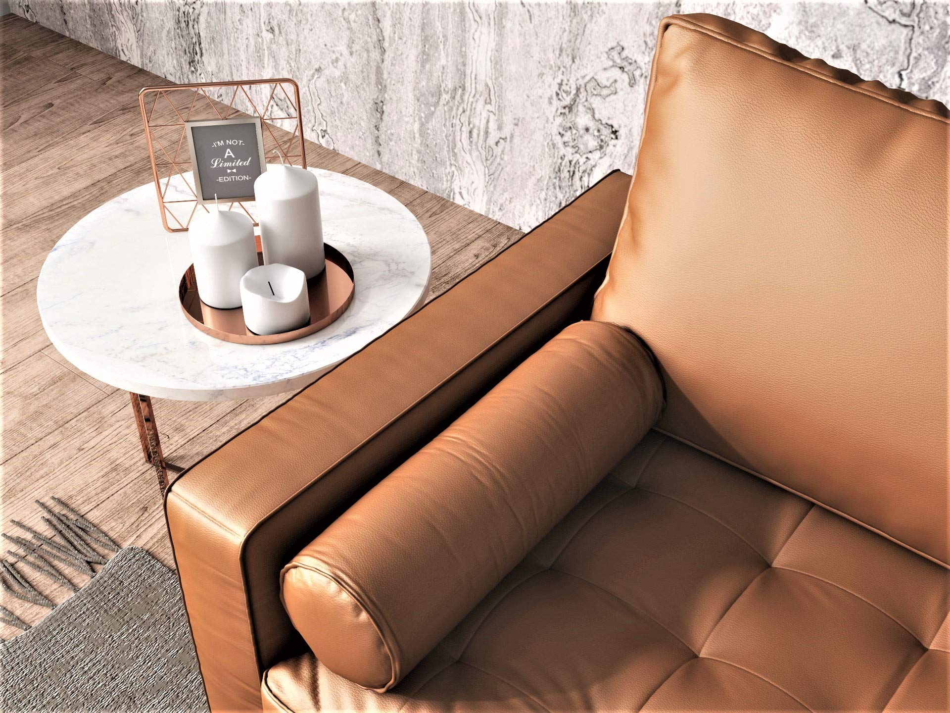 Container Furniture Direct Womble Mid Century Modern Couch with Bolster Pillows, PU Leather Upholstered Tufted Seat, Versatile Retro Design for Comfortable Living Spaces, Loveseat, Coffee Brown