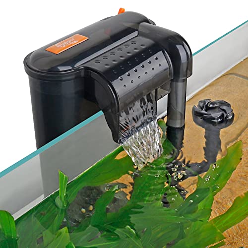 hygger Hang On Aquarium Filter, 100GPH Rotatable Surface Oil Skimmer, Quiet Power Fish Tank Filter with Adjustable Water Flow Retractable Water Inlet Tube for Freshwater Saltwater Tank Filter (S/M)