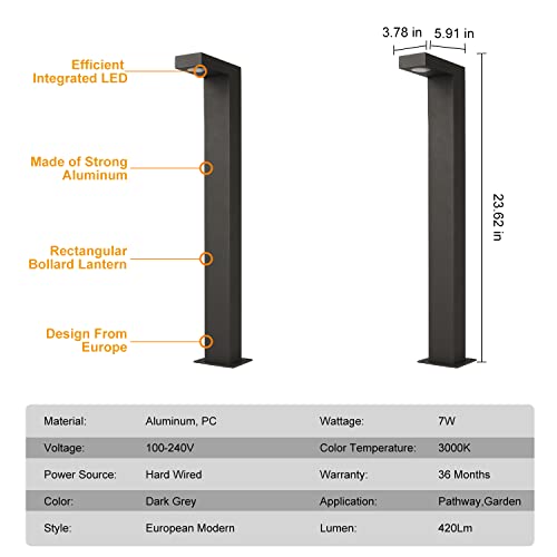 Inowel Light Outdoor Landscape Pathway LED Lights Modern Wired Driveway Lighting Decorative Bollard Lamp IP54 Waterproof Grey for Walkway Patio Garden,23.6In 120V
