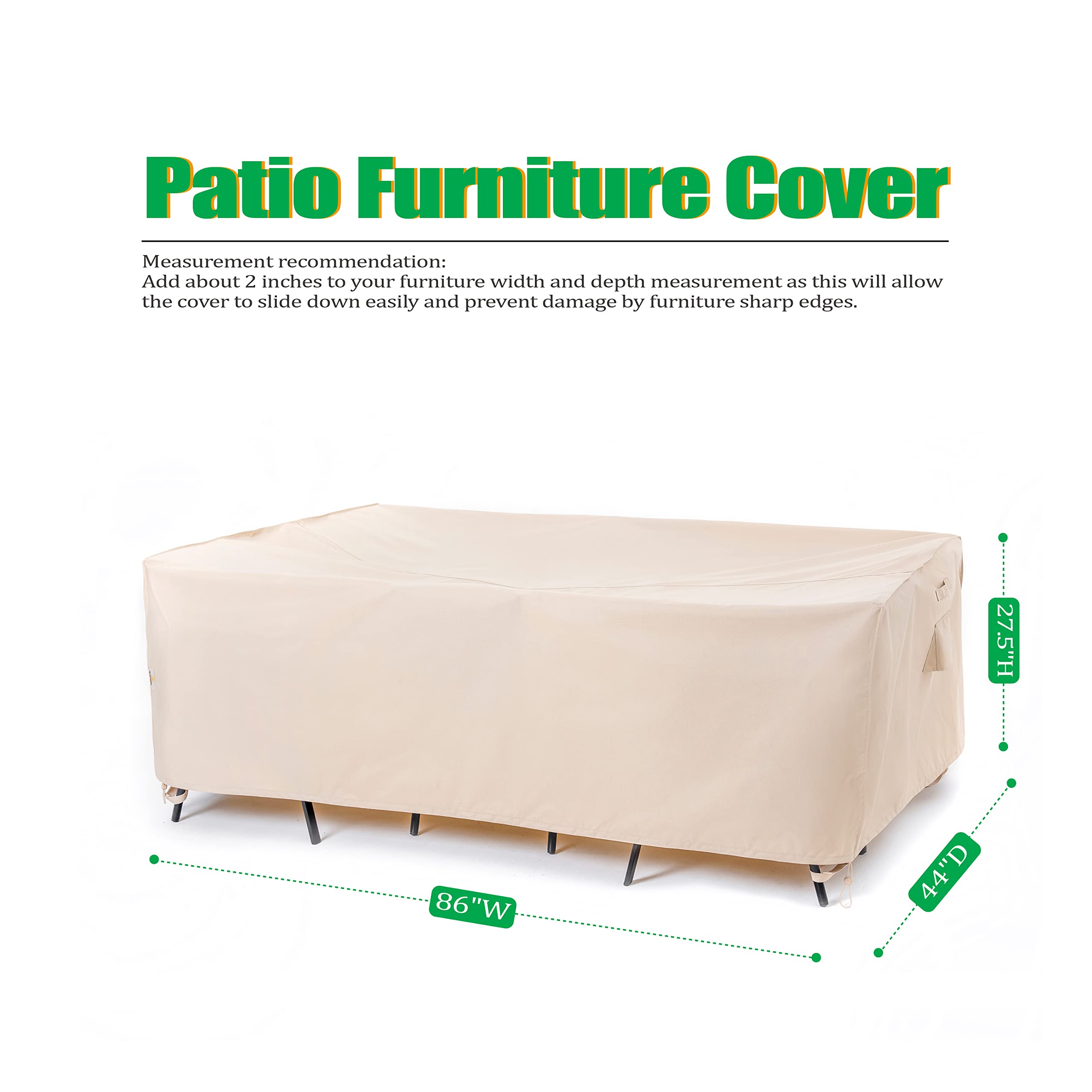 F&J Outdoors Patio Furniture Covers, Waterproof UV Resistant for Table & Chairs Set, Beige, 86"x44"